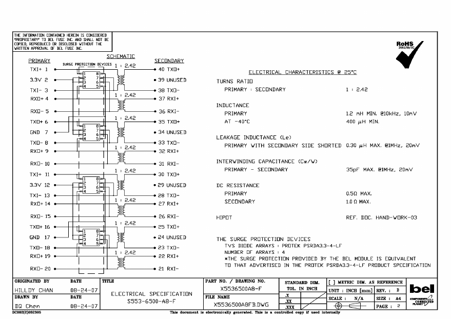 S553-6500-A8-F Datasheet by Bel Fuse Inc. | Digi-Key Electronics